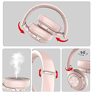 Wireless Bluetooth Headphones Over Ear 65 Hours Playtime Foldable Deep Bass HIFI Stereo Wireless On Ear Headsets with Microphone Noise Isolating, Lightweight Soft Earmuff, For Phone,TV,Travel Pink