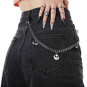 Tgirls Punk Jean Chain Silver Goth Pants Chain Hip Hop Wallet Chain Skeleton Keychain Bat Ghost Layered Trouse Chains Halloween Christmas Jewelry Accessorise for Women (Bat)