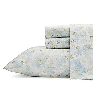 Laura Ashley - King Sheets, Soft Sateen Cotton Bedding Set - Sleek, Smooth, & Breathable Home Decor (Rena Teal, King)