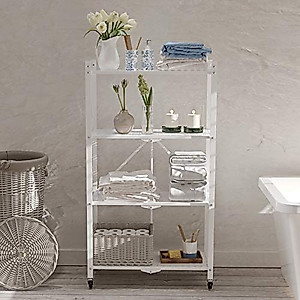 soges 4-Tier Foldable Shelf, Heavy Duty Metal Rack Storage Shelving Units with Wheels, Easy Moving Multifunction Utility Cart for Home Office Kitchen Garage, White,CXYM-R4-W