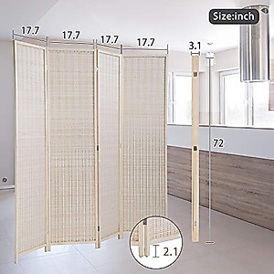 Room Divider Privacy Screen Folding 4 Panel 72 Inches High Portable Room Seperating Divider, Handwork Bamboo Mesh Woven Design Room Divider Wall, Room Partitions and Dividers Freestanding, Natural