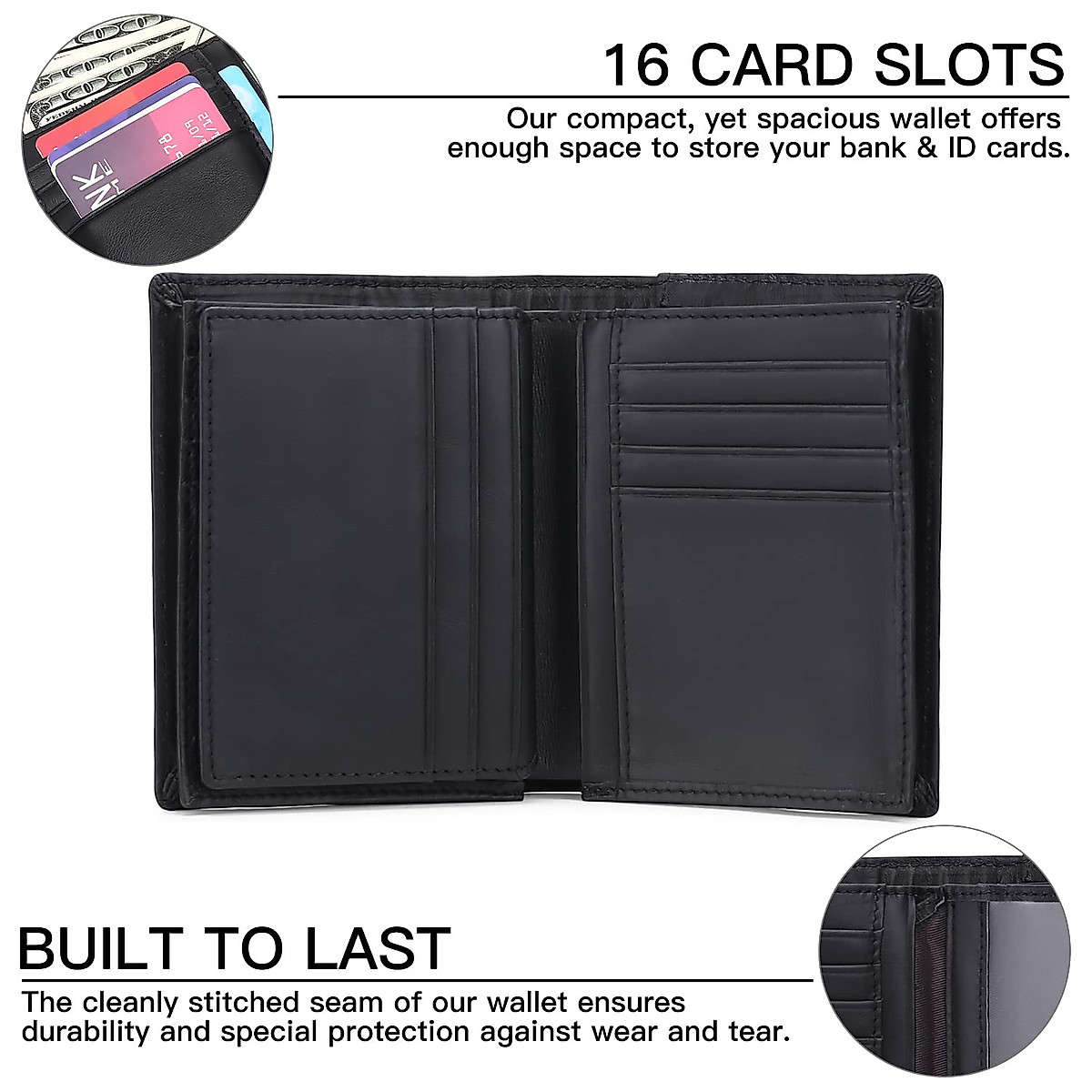 GOIACII Wallets for Men Large Capacity Genuine Leather RFID Mens Bifold Wallet with 16 Card Slots