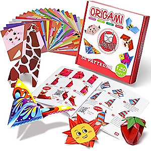 Gamenote Colorful Origami Kit for Kids 54 Projects 120 Double Sided Origami Paper 12 Sheets Practice Papers Instructional Origami Book Origami gift for Kids Ages 4-12 Adult Beginners Training Craft