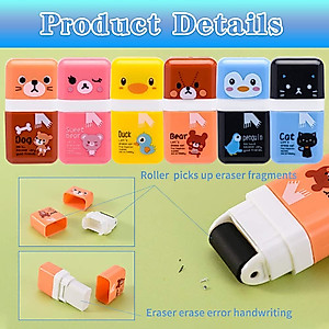 Sooez 12 Pack Pencil Erasers, Cute Erases Pencil Eraser with Clean up Roller Pencil Eraser Shaving Roller Case Erasers for Party Favors Gift Supplies