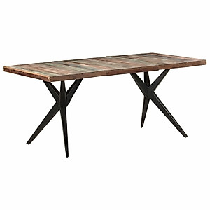 Tidyard Dining Table Reclaimed Wood Tabletop Powder-Coated Steel Legs Industrial Style Table for Kitchen, Bistro, Home Furniture 70.9 x 35.4 x 29.9 in
