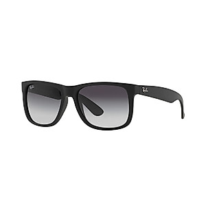 Ray-Ban RB4165 Justin Rectangular Sunglasses, Black/Grey, 55 mm