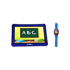 LINSAY® 7" Kids Funny Tablet Blue with 1.5" Kids Smartwatch 90 Degree Selfie Camera Blue