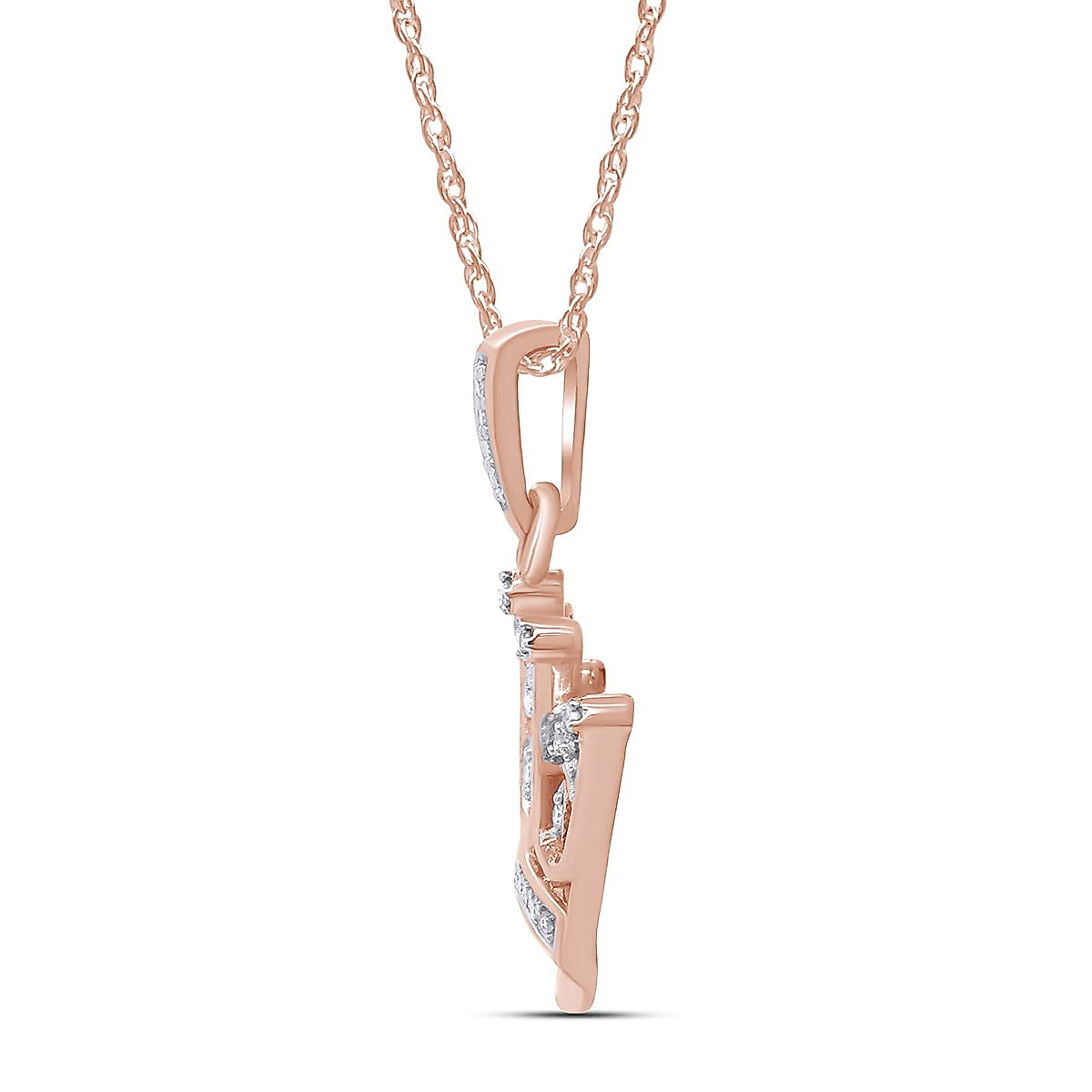 Jewel Zone US Natural Diamond Crown Pendant Necklace in 14K Rose Gold Over Sterling Silver