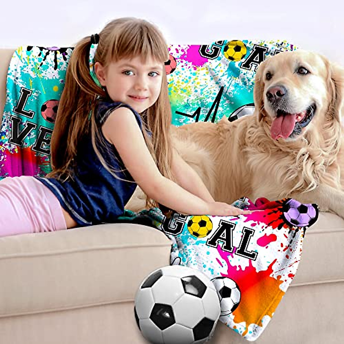 Soccer Blanket Super Soft Flannel Soccer Throw Blanket for Girls Women Kids Adults Soccer Lover Gifts 50"X40"