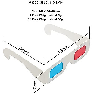 LYMGS 10 Pairs 3D Paper Glasses, Red and Cyan Lens in White Frame Anaglyph Cardboard for Movies - Folded in Protective Sleeve