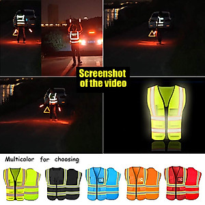 YOWESHOP High Visibility Reflective Safety Vest Customize Logo With 5 Pockets Hi Vis Vest Outdoor Protective Workwear (Black - green webbing (L))