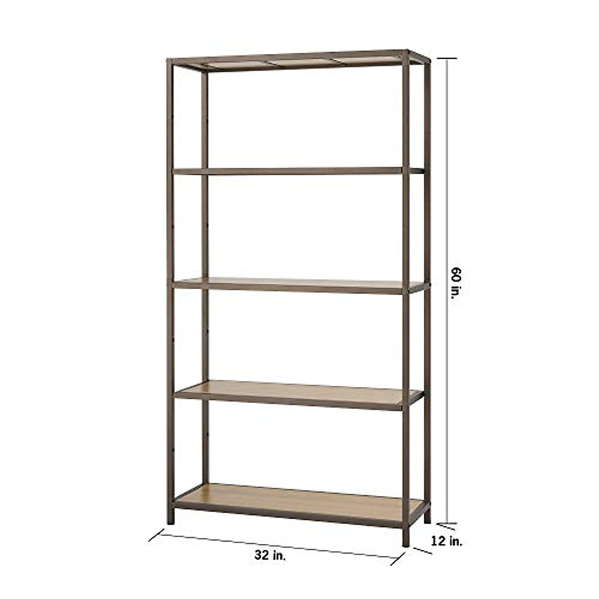 Trinity 5-Tier Bamboo Shelf Tower, Decorative Book Shelf and Display Stand for Living Room, Bedroom Storage, Closet, Home Office, and More, 375 Pound Capacity, 32” by 12” by 60”, Bronze