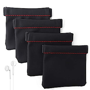 HONBAY 4PCS PU Leather Earphone Pouch Headphone Storage Bag with Snap Spring Closure for Carrying or Storing Headphones
