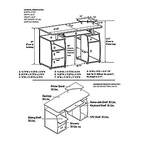 Pemberly Row Home Office Computer Desk in Espresso with CPU Storage Cabinet and Drawers