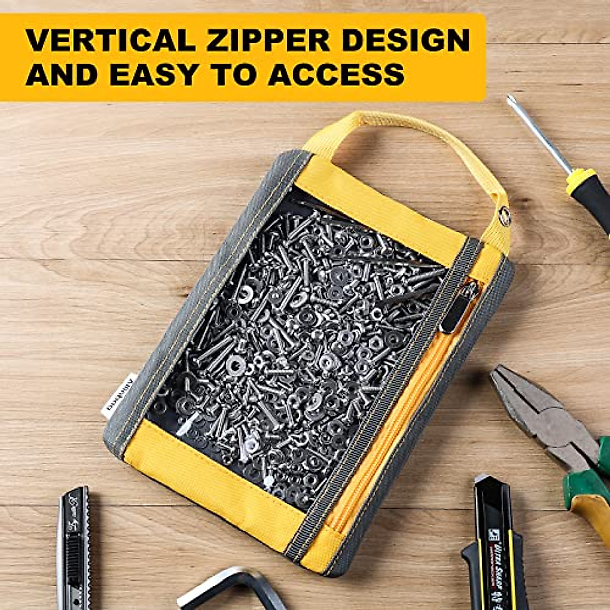 Clear Small Tool Pouch Bags, Zippered Pouches for Organization with 3 Clips, Transparent PVC Fastener Bag with Handle for Small Parts, Socket, Wrenches, Bits and Screwdrivers 2 Pack