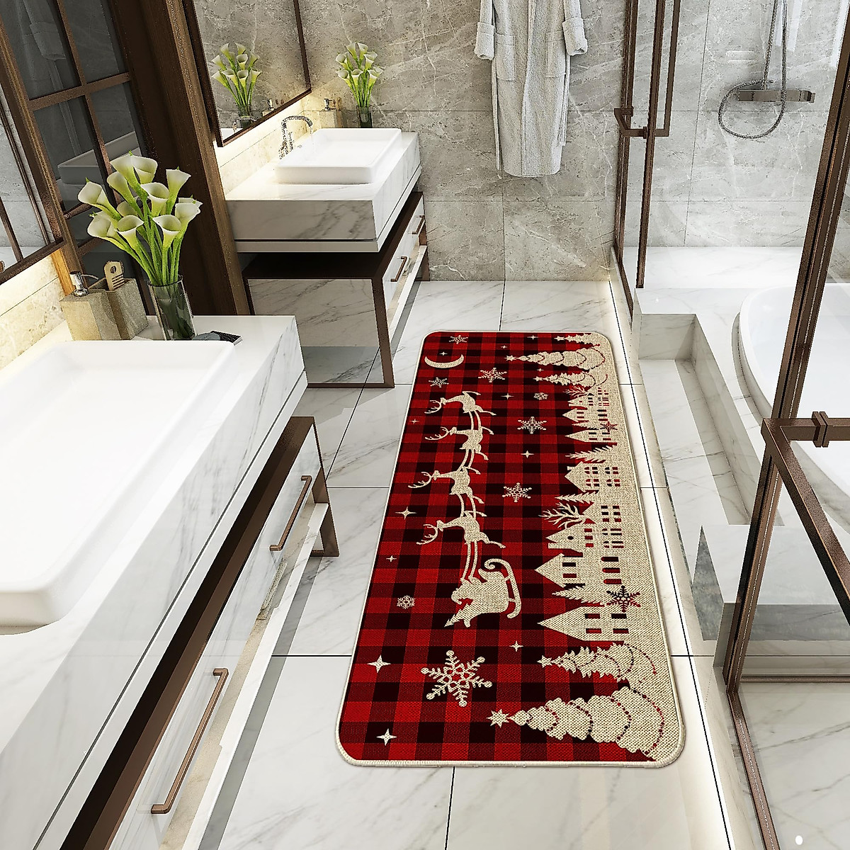 pinata Christmas Kitchen Mat 2 Piece-17x29 Inch&17x47 Inch Inch-Christmas Kitchen Rugs and Mats, Farmhouse Christmas Kitchen Decor, Red Welcome Mats for Floor, Non Skid Washable Christmas Decorations