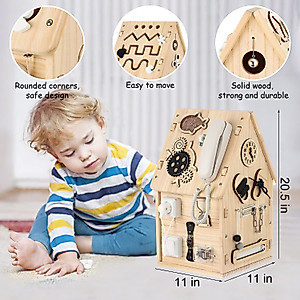 Montessori Busy House, Wooden Busy Board Toy for Toddlers, Preschool Learning Educational Toys, Sensory Board for Life Skills and Fine Motor Skill Learning, Best Gifts for 3+ Year Old Boys & Girls