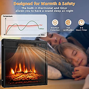 Tangkula 18 Inches Electric Fireplace Insert, Recessed 1400 W Electric Fireplace w/Adjustable Flame & Heat, Built-in Timer & Thermostat, Control Panel & Remote and Overheat Protection, Black