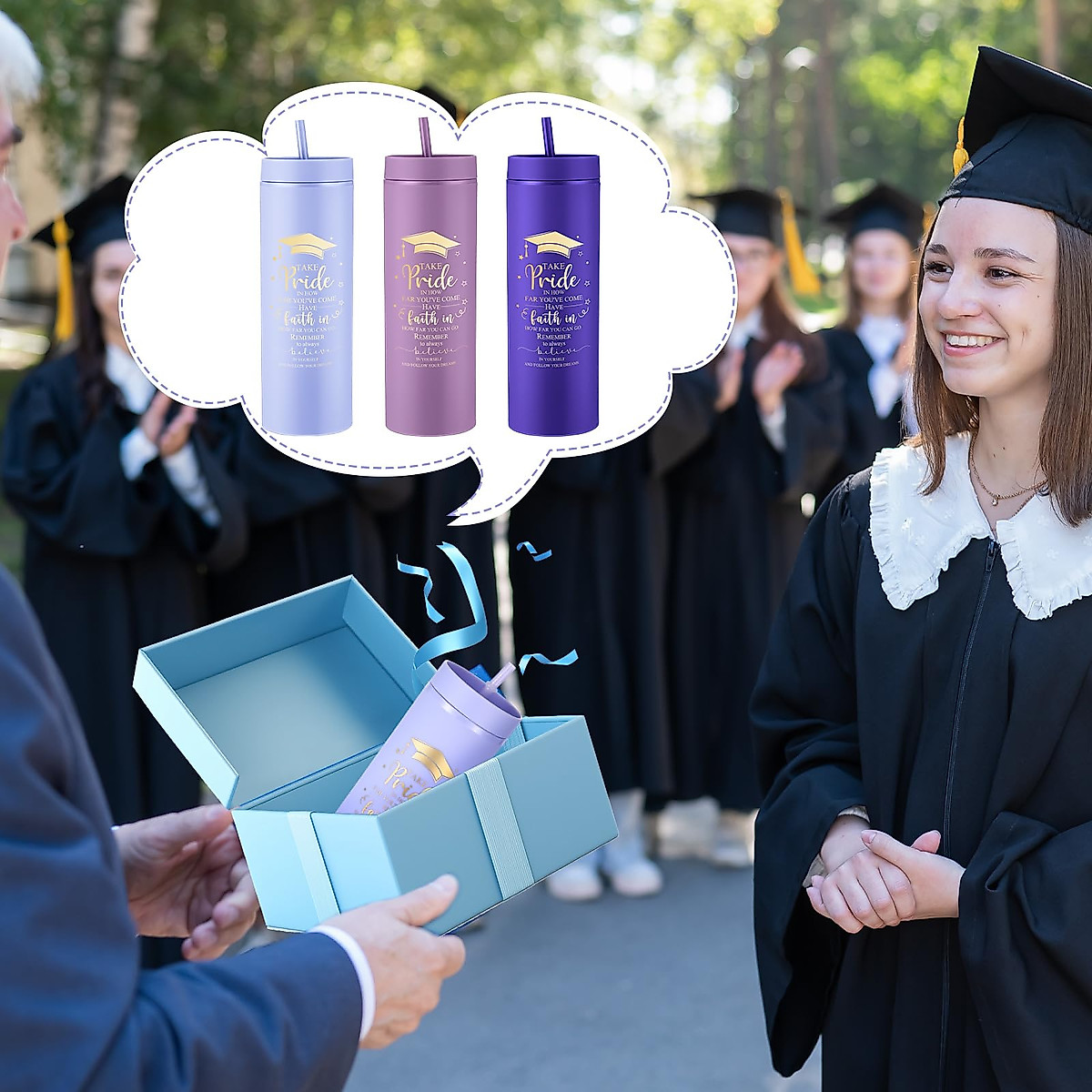 Blushtier 6 Pcs Class of 2025 Graduation Gifts Bulk 16oz Matte Graduation Cups 2025 Inspirational Tumbler with Lid and Straw Plastic Drinking Tumbler for Teen High School Grad Party Favors (Purple)