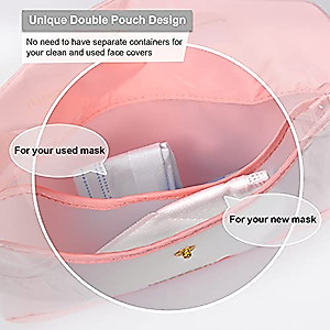 moregosu Portable Storage bag for Disposable/Reusable Face Masks, Memory cloth Case Holder Organizer for Various Masks/Card, Dust-proof, Moisture-proof Foldable Mask Storage Box (2PCS Gy&PK)