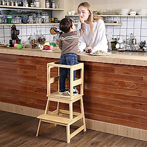 SDADI Kids Kitchen Step Stool with Safety Rail - for Toddlers 18 Months and Older, Natural LT01N