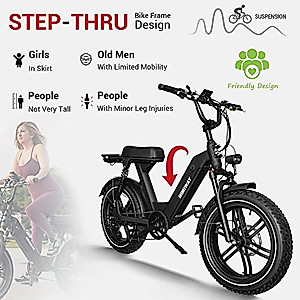 Himiway Escape Pro 750W E-Moped Electric Bike for Adults, 48V 17.5 Ah Battery, Full Suspension Step-Thru E-Bike, 20x4 Fat Tires, 50 Miles Max Range & 330lbs Payload, Shimano 7-Speed, 25mph Top Speed