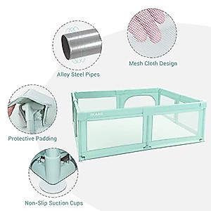 IKARE Baby Playpen, Extra Large Playard, Indoor & Outdoor Kid Activity Center Sturdy Safety Play Yard with Portable Carry Bag, Super Soft Breathable Mesh, Side Zipper Design, Fence for Infant Toddler