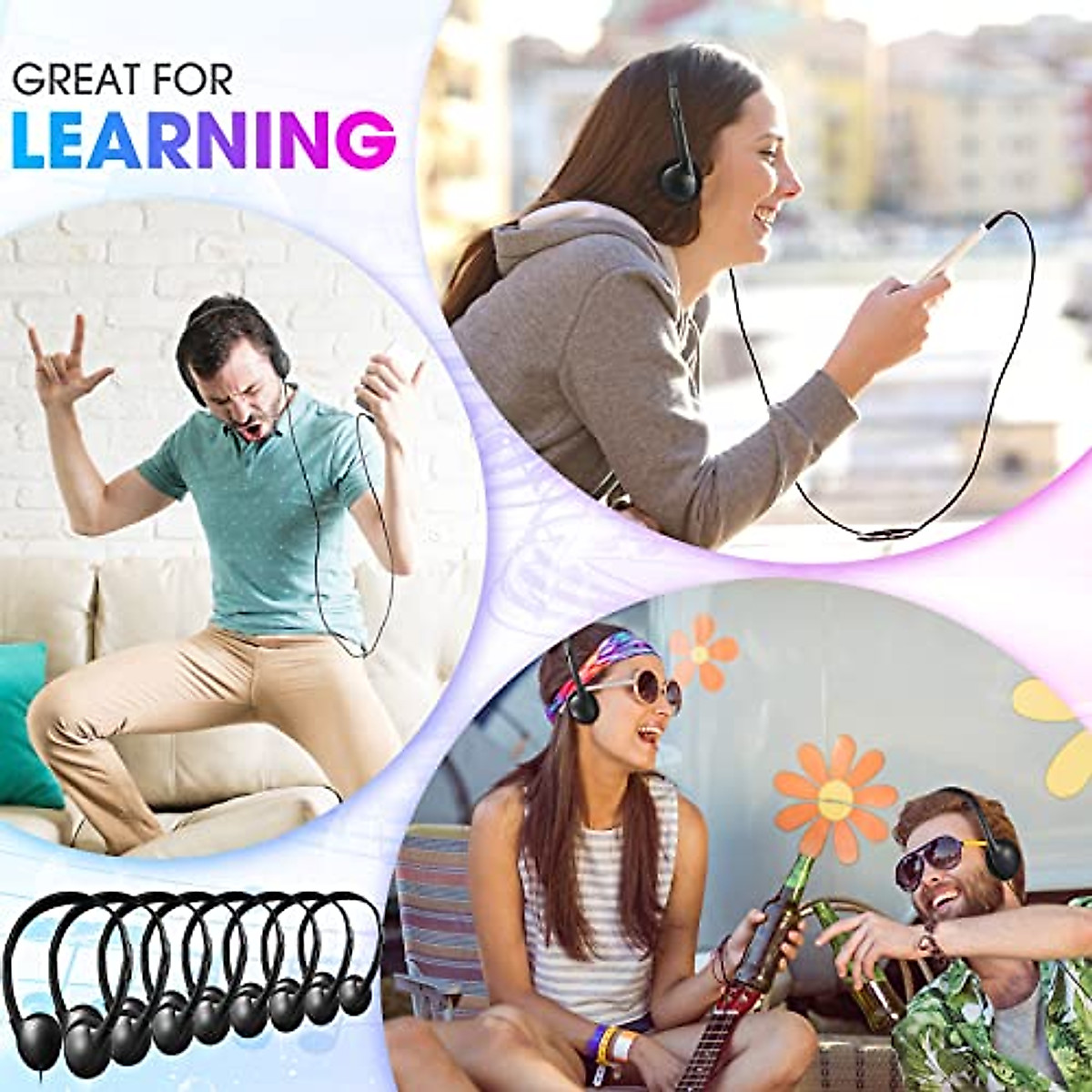 60 Pieces Headphones Bulk for Classroom Over The Head Headphones Wired Adjustable On Ear Student Headsets with 3.5 mm Headphone Plug for School Classroom Kids Children Teen and Adults (Black)