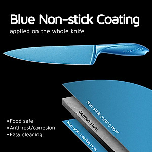 WELLSTER Blue Kitchen Knife Set with Block, 6 Pieces Knives Universal Holder Set, German Stainless Steel Blade Non-Stick Coated Chef Carving Bread Utility Paring Knives