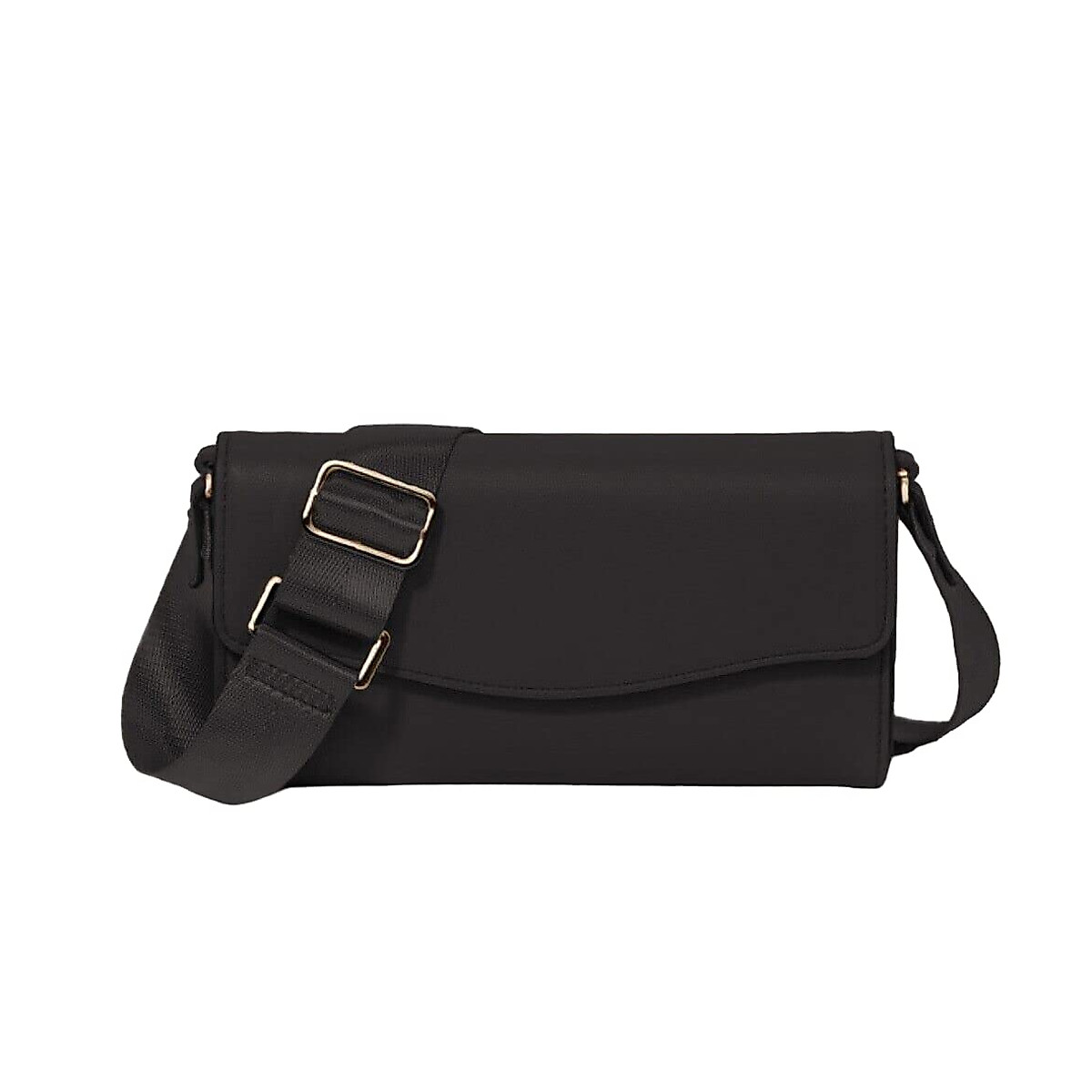 A New Day Flap Crossbody Bag, Solid Black Color Faux-Leather, Strapped Wallet, 4.25 x 7.75 x 1.25 Inch, Cell Phone Credit Card Purse