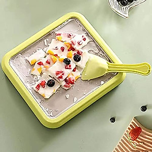 便利100 Electric Ice Cream Maker,Frozen Yogurt Maker, Ice Cream Roll Maker with Cold Ice Cream Plate 4 Scrapers Ideal for Fruit Soft Serve Ice Cream Sorbet Slushies Frozen Yogurt Gelato Rolled,Green