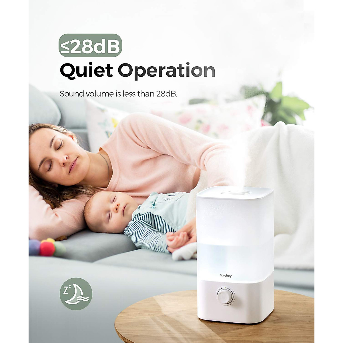 raydrop Cool Mist Humidifier Diffuser, 2.5L Essential Oil Diffuser, Top Fill Humidifier for Bedroom, Home and Office, Baby Humidifier with Adjustable Mist Output, Dial Knob, Auto Shut Off (White)