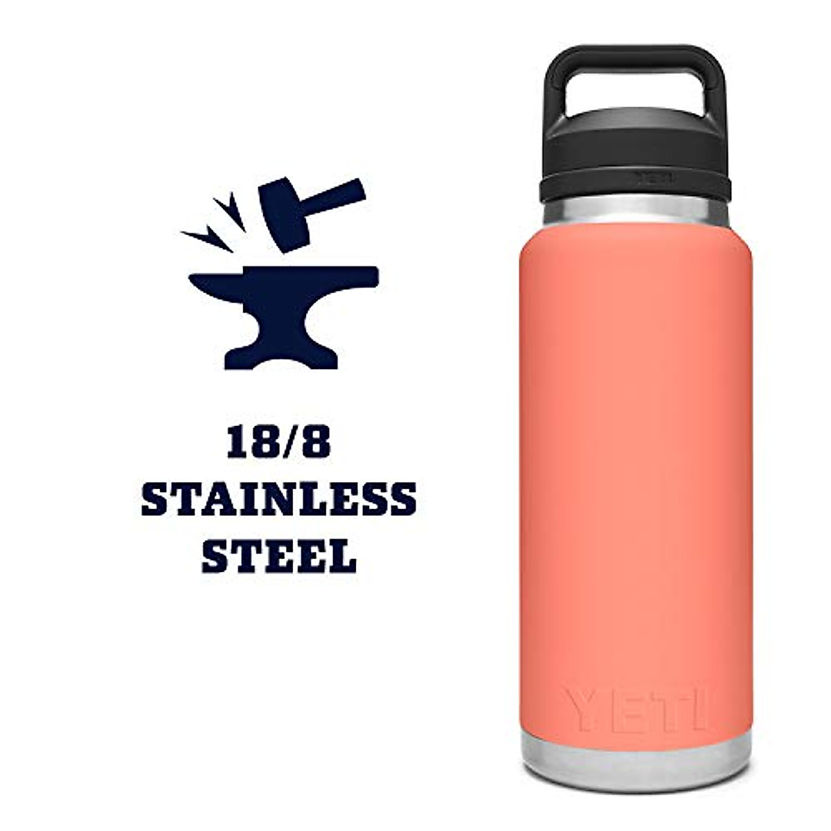 YETI Rambler 36 oz Bottle, Vacuum Insulated, Stainless Steel with Chug Cap, Coral