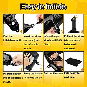 Gifloon Standing Black Number 3 Balloon with Crown For Kids 3rd Birthday Party Decoration, 40 Inch Number 3 Balloon