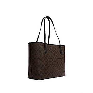 COACH WOMENS City Tote In Signature Canvas (Brown Black)