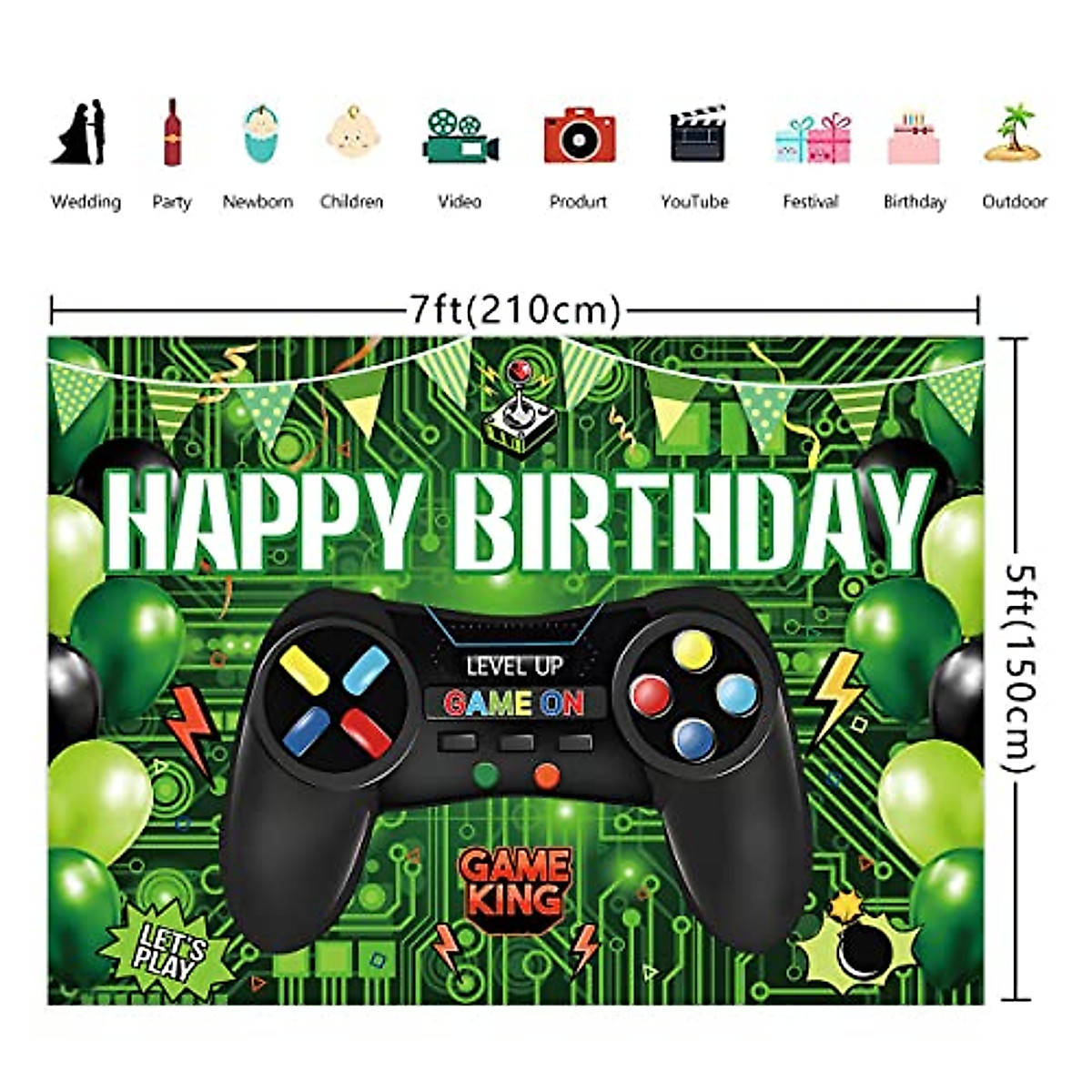Video Game Theme Party Backdrop Video Game Happy Birthday Backdrop for Game Fans Boys Room Wall Decoration Game Party Photograph Background 7x5ft