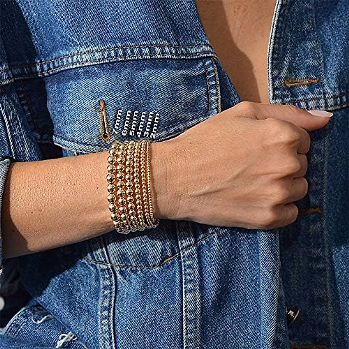 Anela 14kt Gold Filled Bracelet, 4mm Gold Filled Beads, Size 6.5" Stretch and Stackable, Waterproof to Swim or Shower, Dainty Woman Bracelet for Everyday Use, Hand Made in USA