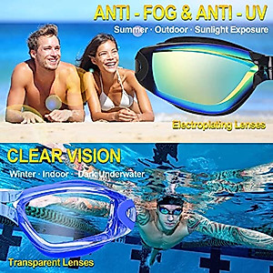 Elimoons Swim Goggles for Men Women Kids, Swimming Goggles Anti Fog UV Protection, 2 Pack