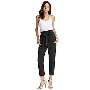 GRACE KARIN Women's Paper Bag Waist Pants Slim Fit Casual Office Pencil Pants Black XL