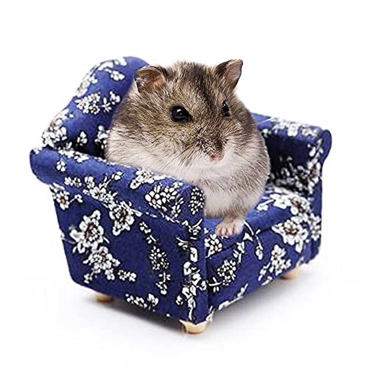 KnocKconK Hamster Mini Cotton Sofa Chair, Small Animal Blue Red Bed Cozy with Pillow, Cage Decor Photo Toys, Relax Habitat House Accessories, Sleep Pad Rest Nest for Hamster, Mice, Rat.