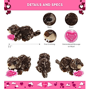 DolliBu Happy Mother's Day Super Soft Lying Marmot Plush Figure - Cute Stuffed Animal with Pink Heart Message for Best Mommy, Grandma, Wife, Daughter - 11" Inches