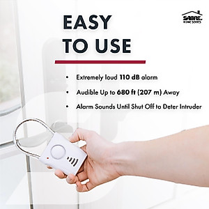 SABRE 110dB Door Handle Alarm, Extremely Loud Wireless Alarm Audible Up To 680 Ft Away, Hangs Off Door Knob or Handle, Vibration-Triggered Home Security Alarm, 3 Adjustable Settings, Great for Travel