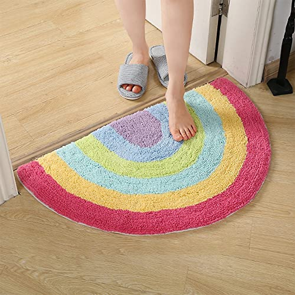 Habudda Rainbow Rug, Decor Doormat Bath Mat, Bathroom Classroom Bedroom Outdoor & Indoor Entrance Front Floor, Cute Shower Bathmat, Soft Non-Slip Carpet for Boy and Girl Kids, Pure Cotton, 32"× 20"