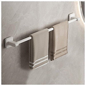 purzen Bathroom Towel Bar Wall-Mounted, Matte Space Aluminum No-Punch Suction Cup, Bathroom Single Bar Towel Rack,White,XL