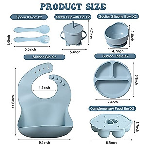 14 Pcs Baby Led Weaning Supplies Baby Feeding Set Includes Baby Plates with Suction Baby Food Freezer Tray Self Feeding Baby Utensils Silicone Bib Bowl Straw Cup for Toddler Children Eating Training