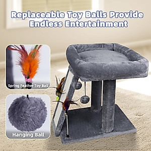 TWDEPART Cat Tree Tower with Cat Scratching Post for Indoor Cats, Activity Centre Climbing Tree with Scratching Board and Playful Toy Balls, Grey