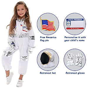 Children's Astronaut Costume Space Pretend Dress up Role Play Set for Kids Boys Girls with a Free America Flag Pin