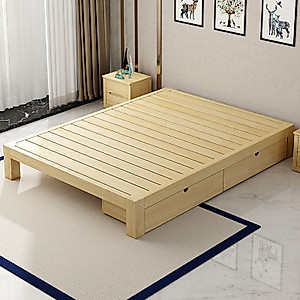 CraftThink Scandinavian Solid Wood Bed Frame, 12" Tall Storage Panel Bed in Natural for Bedroom Boys Girls- Single Bed Size: Twin XL, 39.5" W x 81" L x 12" H