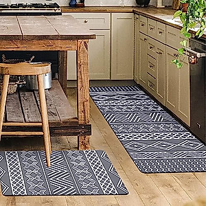 HiiARug Anti Fatigue Kitchen Mat Set of 2 Kitchen Floor Mats 18"x47"+18"x30" Cushioned Kitchen Runner Carpet Waterproof Kitchen Runner Mats for Kitchen Decor Laundry Room Standing Desk Mat