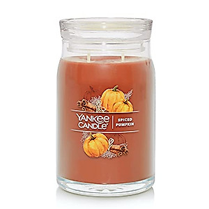 Yankee Candle Spiced Pumpkin Scented, Signature 20oz Large Jar 2-Wick Candle, Over 60 Hours of Burn Time